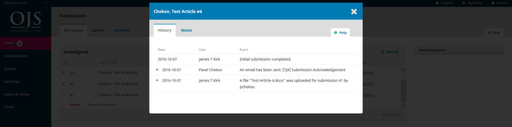 OJS 3 editorial submissions history | Open Journal Systems