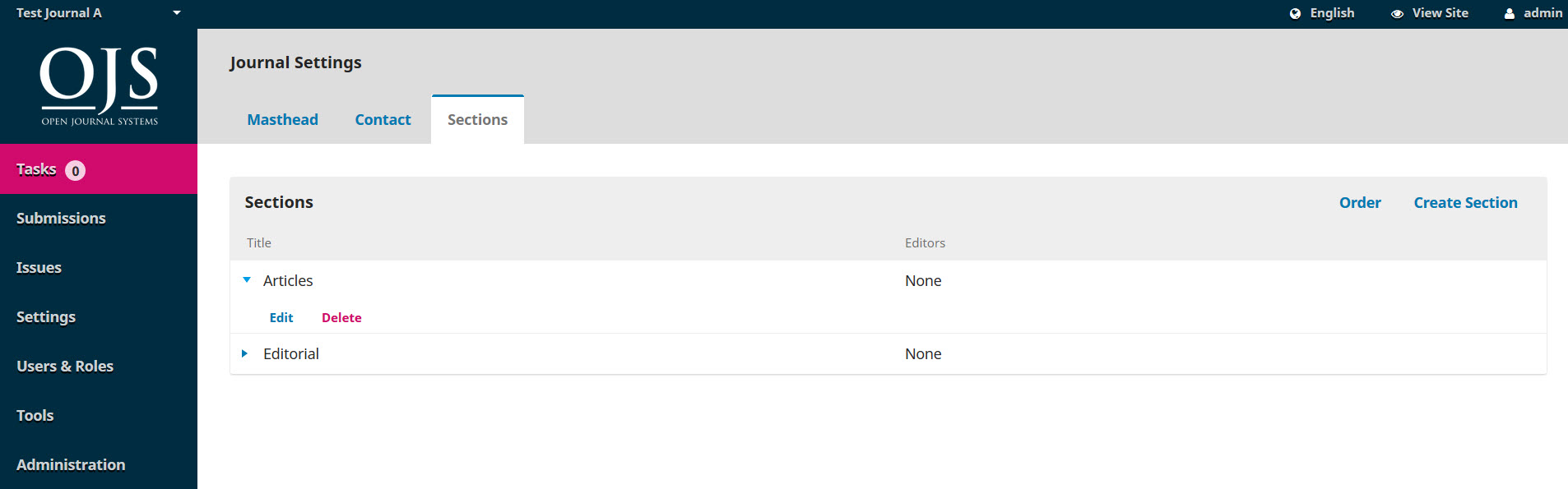 Ojs Journal Settings Sections Modify Open Journal Systems